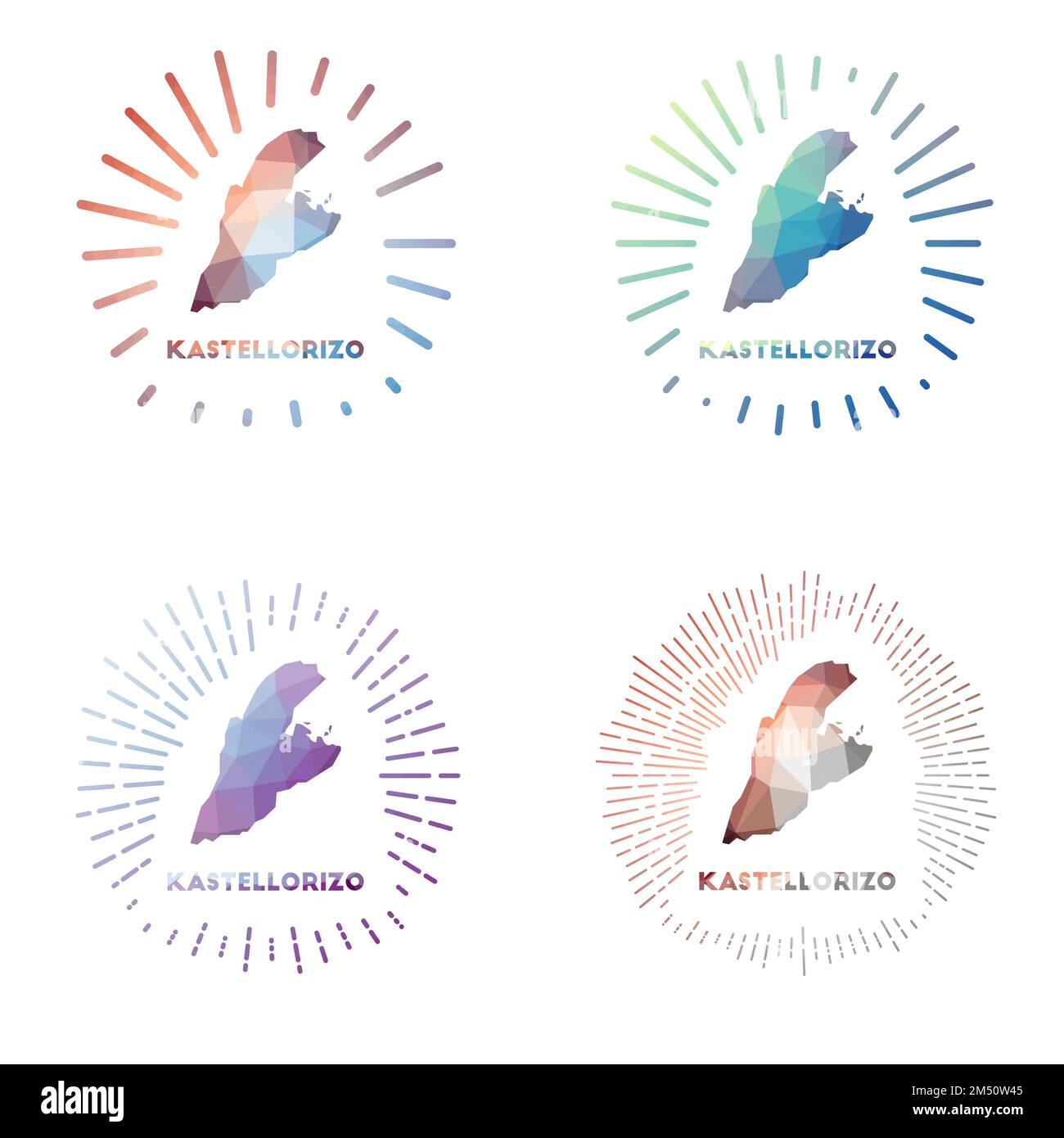 Kastellorizo low poly sunburst set. Logo of island in geometric ...