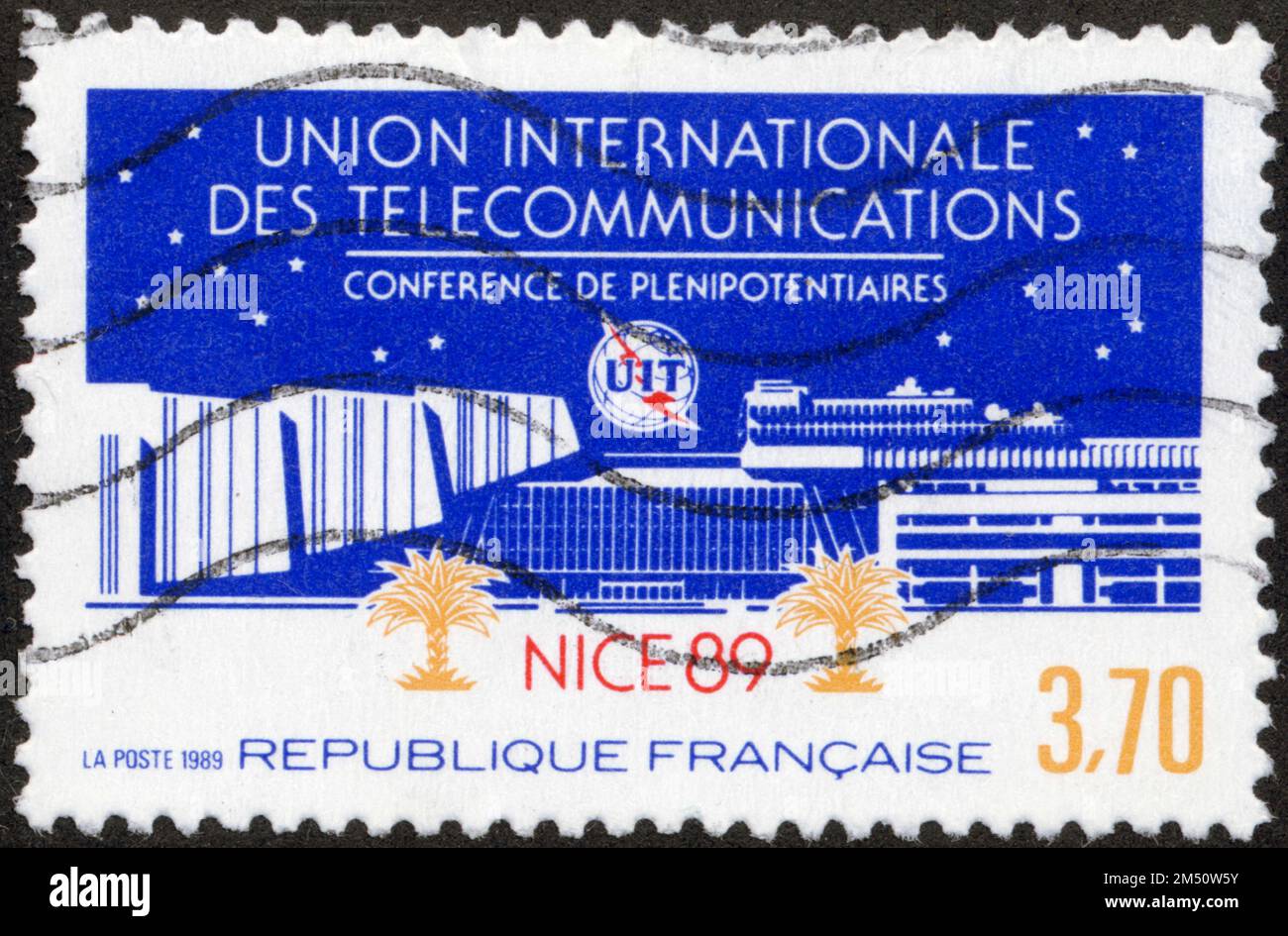 TIMBRE OBLITÉRÉ UNION INTERNATIONALE DES TÉLÉCOMMUNICATIONS. CONFÉRENCE ...