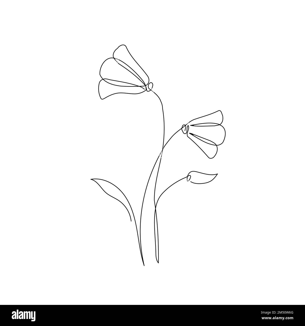 Line flower art. One continuous line art decorative flower draw ...