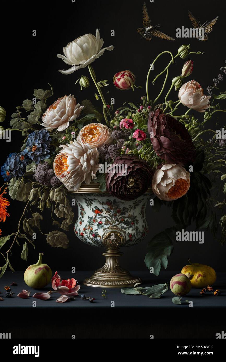 still life painting of flower arrangement Stock Photo - Alamy