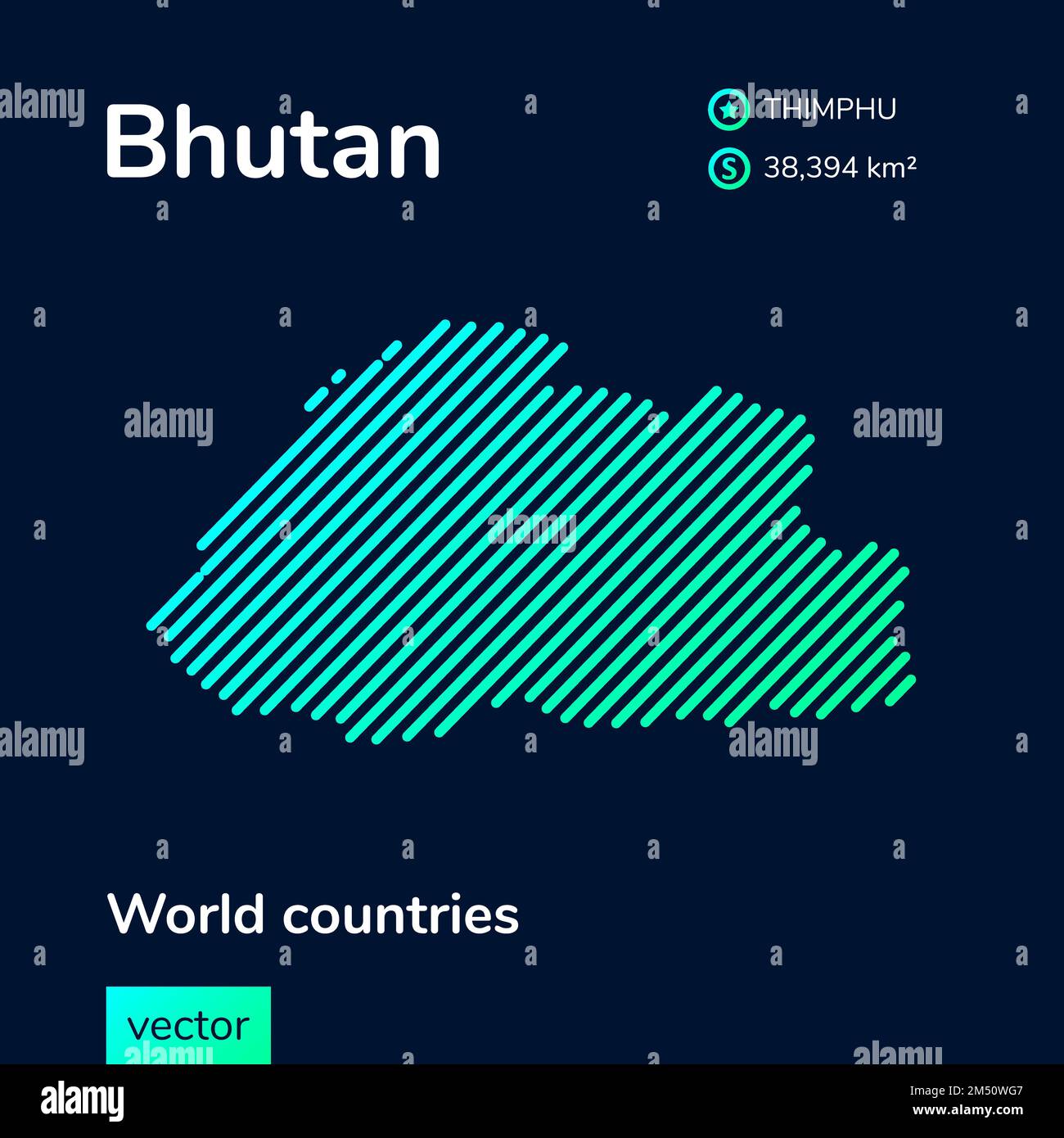 Vector creative digital neon flat line art abstract simple map of ...