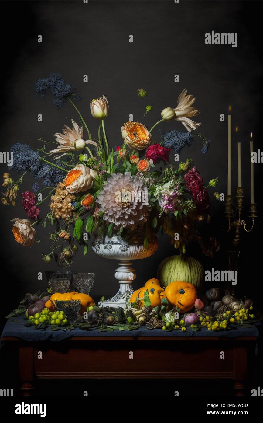 still life painting of flower arrangement Stock Photo - Alamy