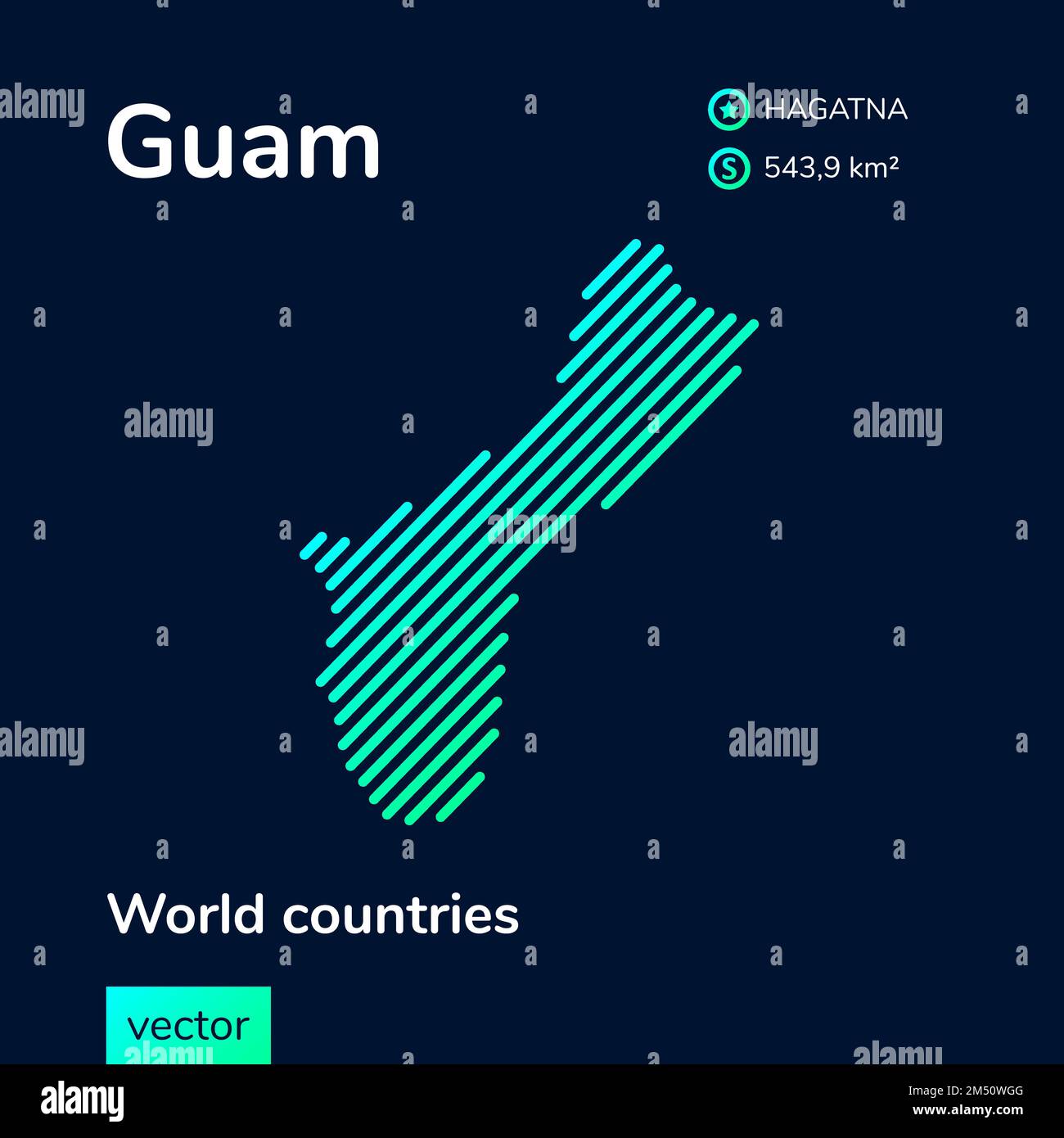 Vector creative digital neon flat line art abstract simple map of Guam ...