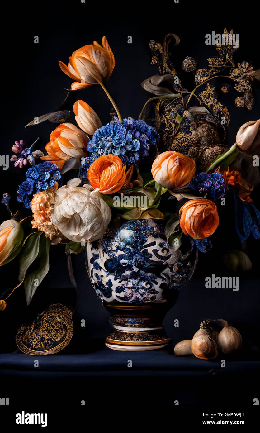 still life painting of flower arrangement Stock Photo - Alamy