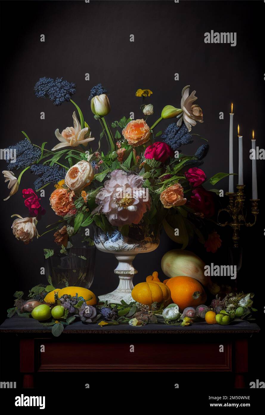 still life painting of flower arrangement Stock Photo - Alamy