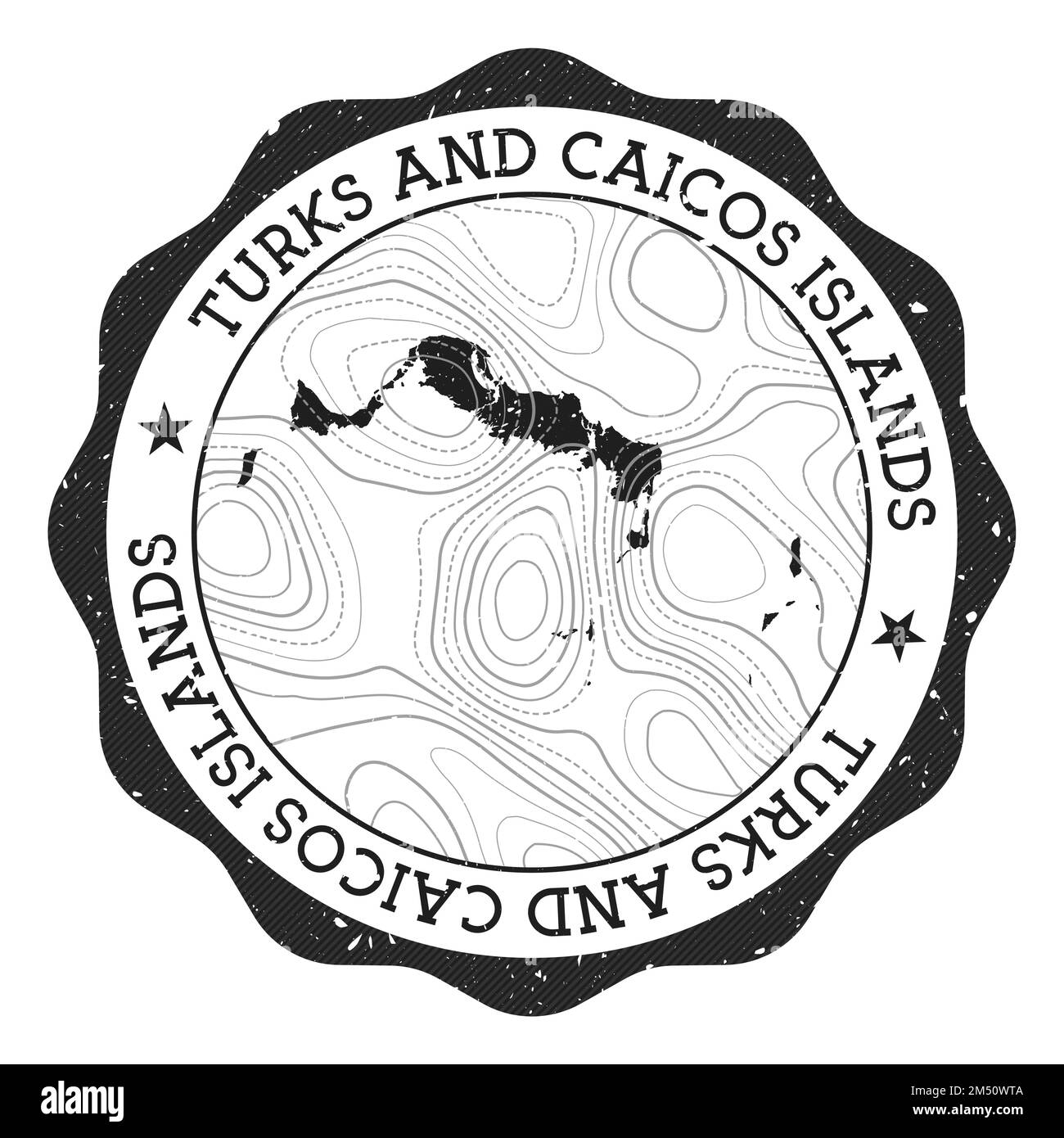 Turks and Caicos Islands outdoor stamp. Round sticker with map of ...