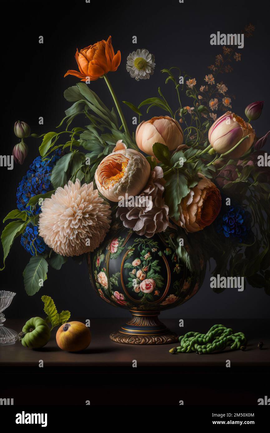 still life painting of flower arrangement Stock Photo - Alamy