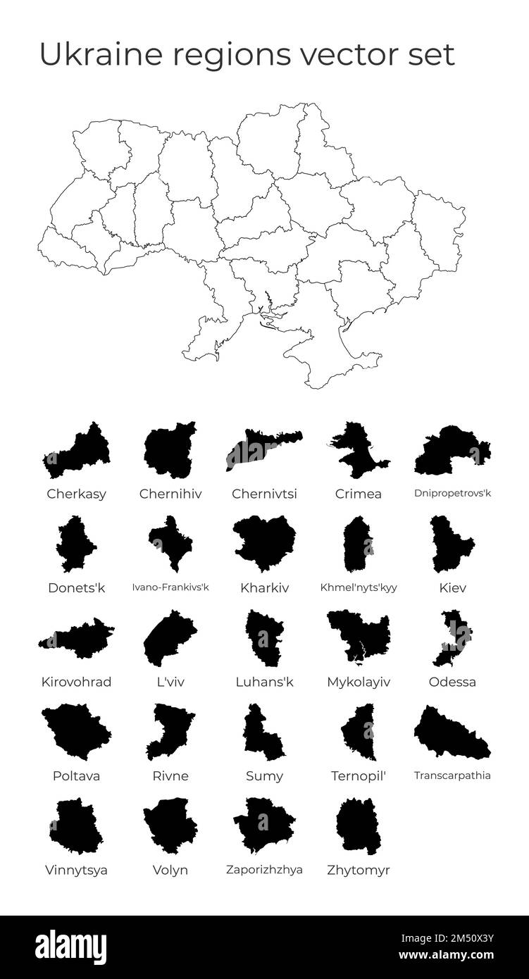 Ukraine map with shapes of regions. Blank vector map of the country ...