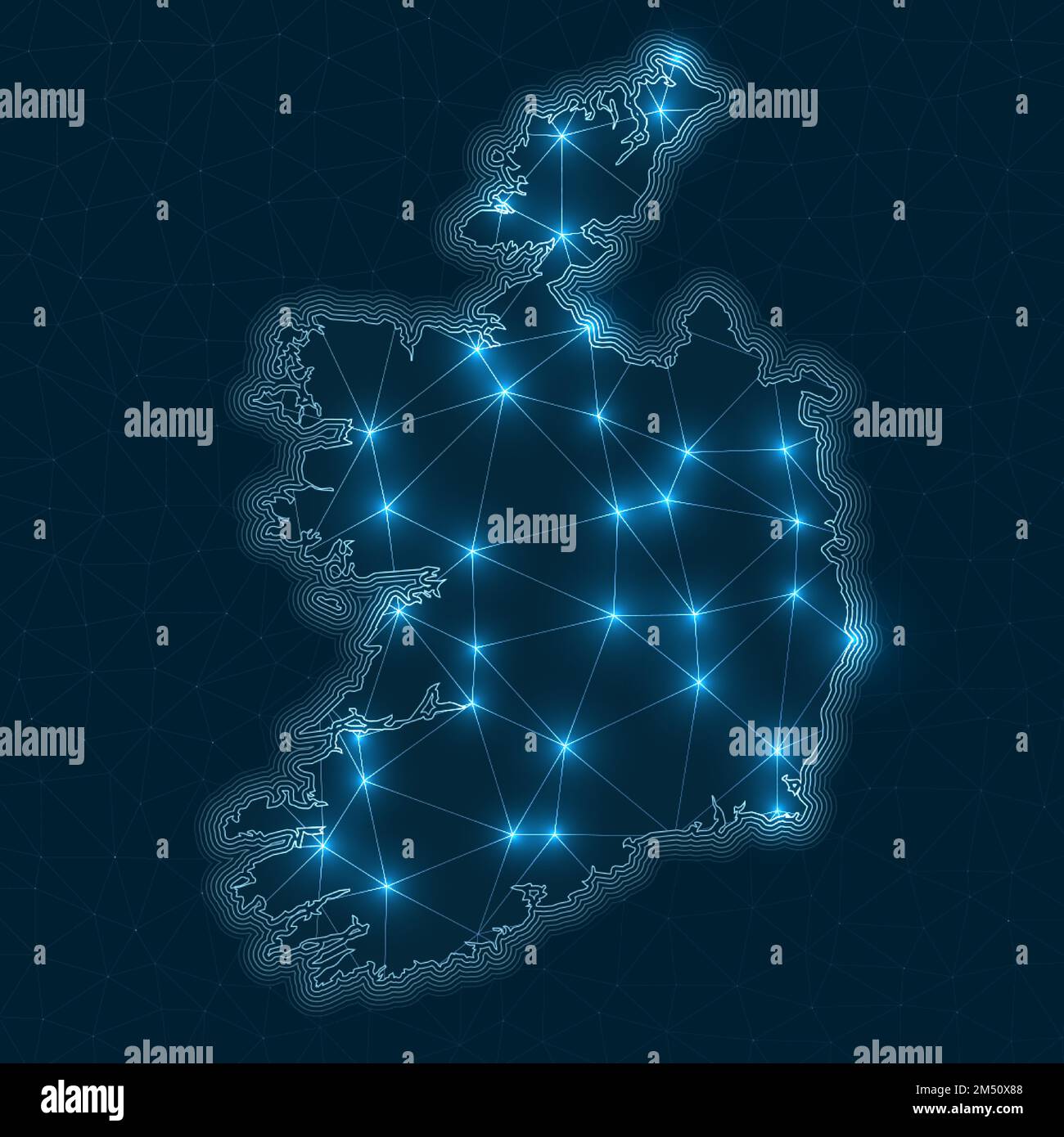 Ireland network map. Abstract geometric map of the country. Digital ...