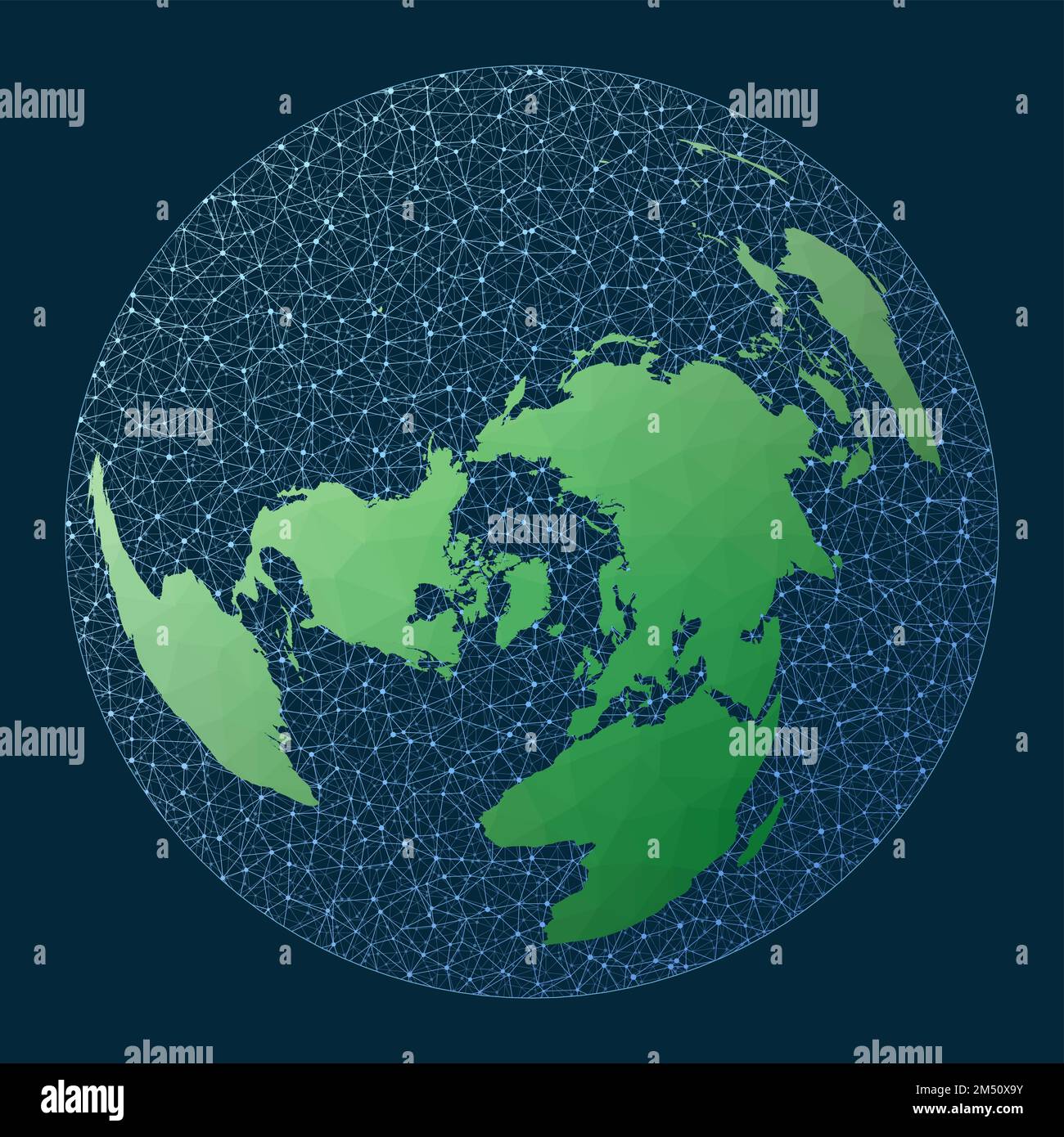 Illustration of global network. Wiechel projection. Green low poly ...