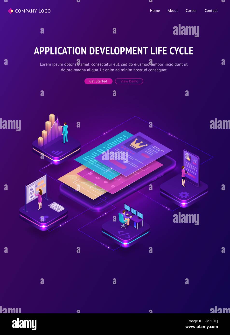 Application development life cycle banner. Process stages of project ...