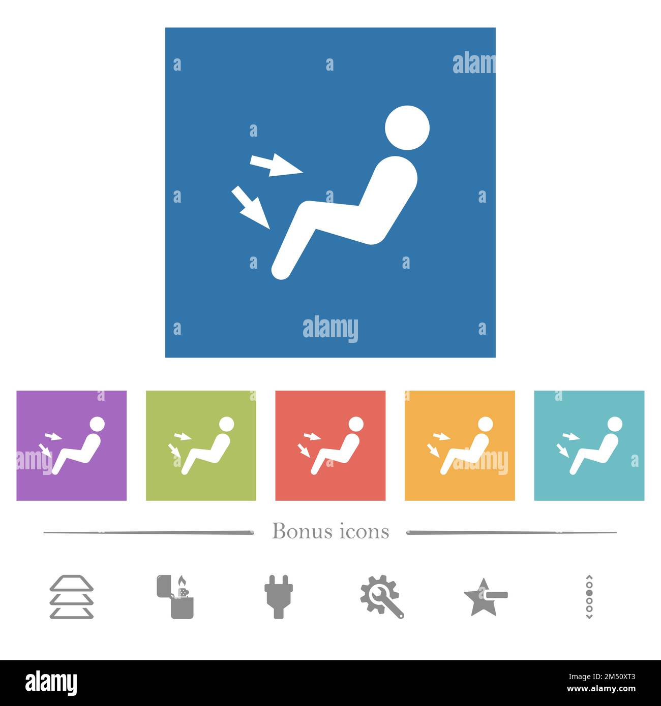 Car air flow direction chest and foot flat white icons in square ...