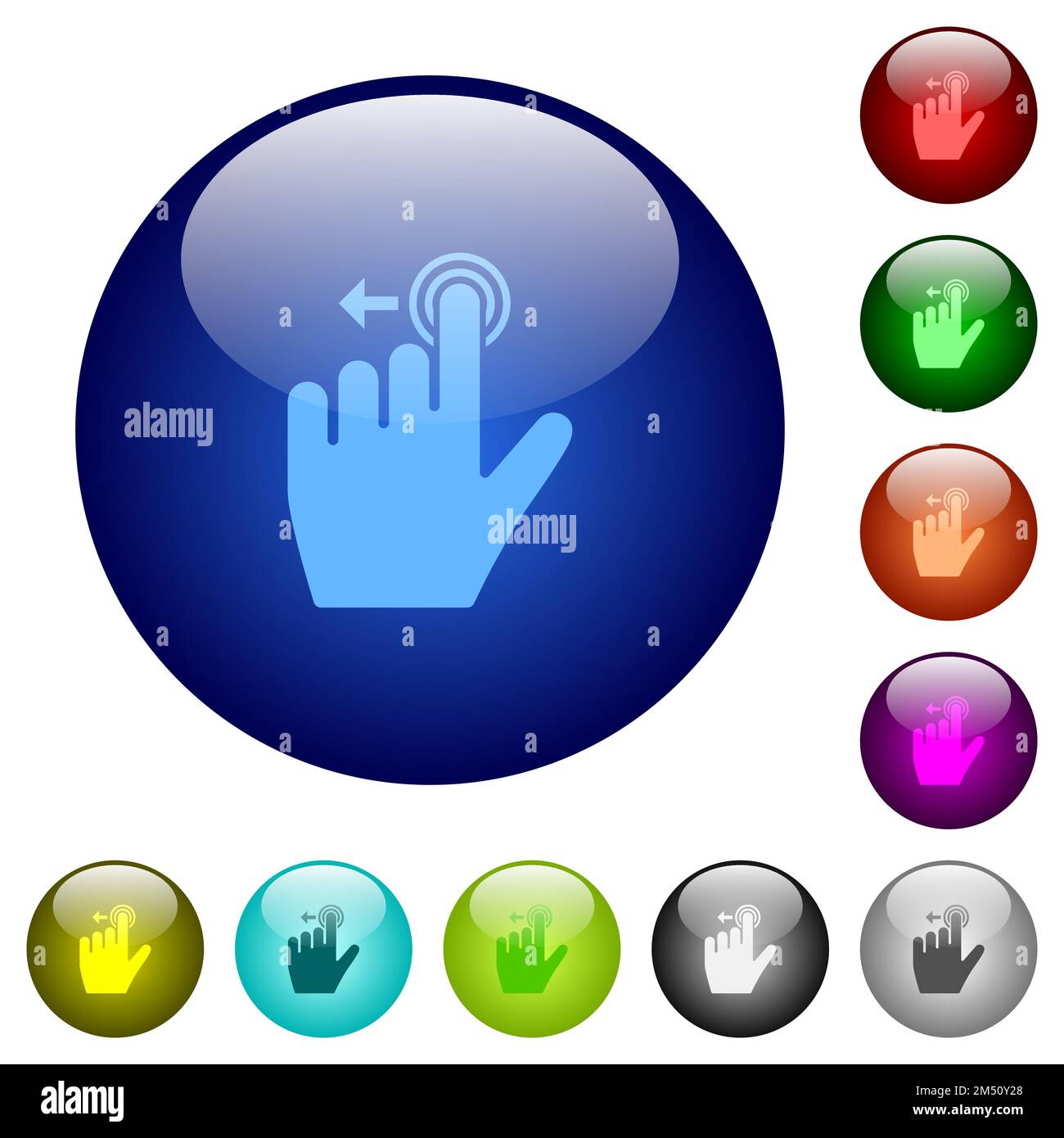 Left handed slide left gesture icons on round glass buttons in multiple ...