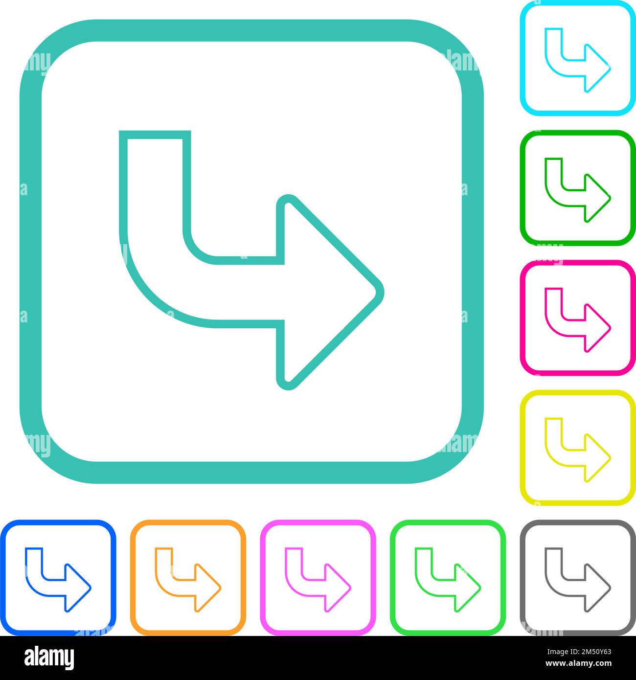 Bottom right side turn arrow outline vivid colored flat icons in curved ...