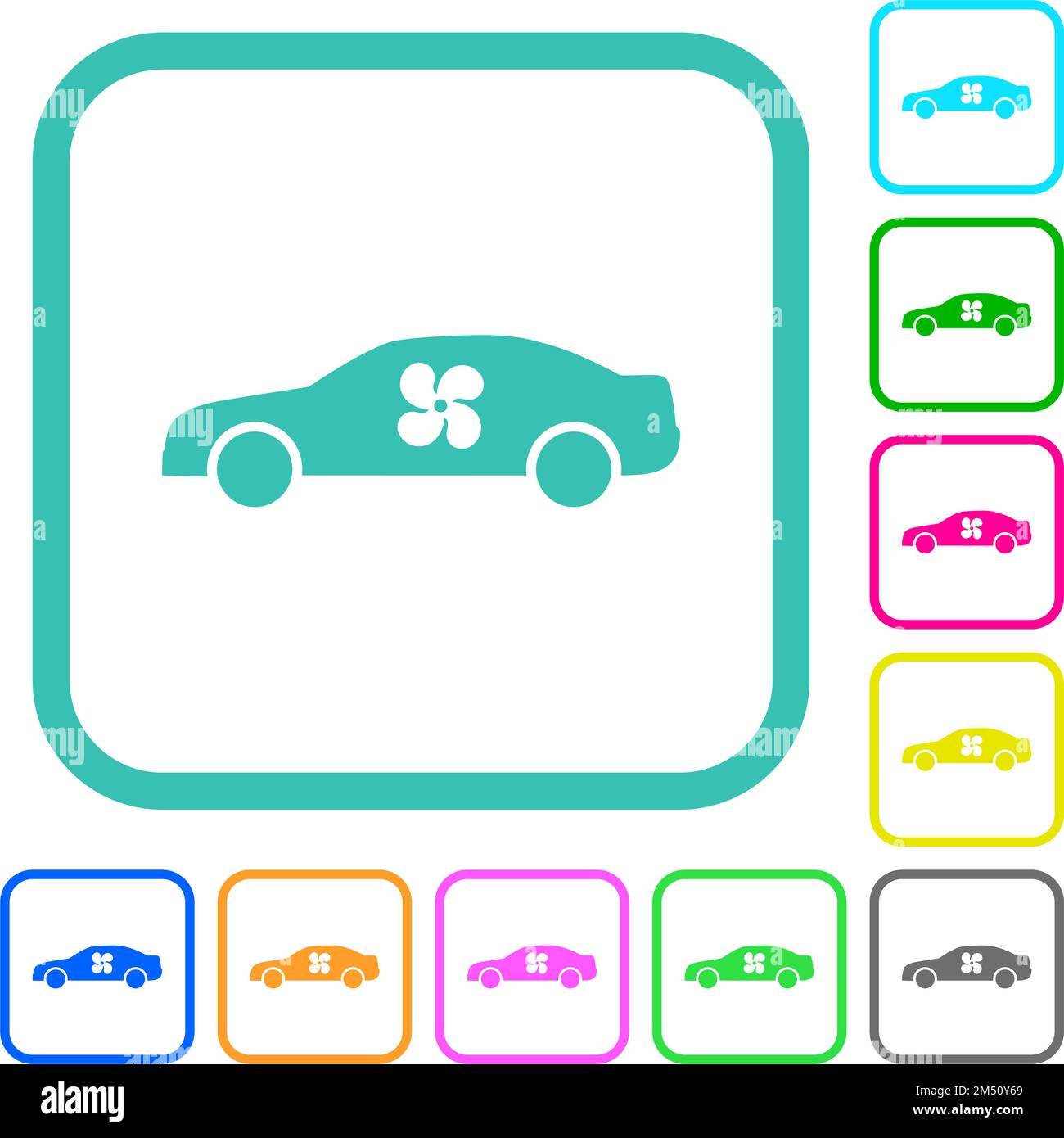 Car interior ventillation vivid colored flat icons in curved borders on ...