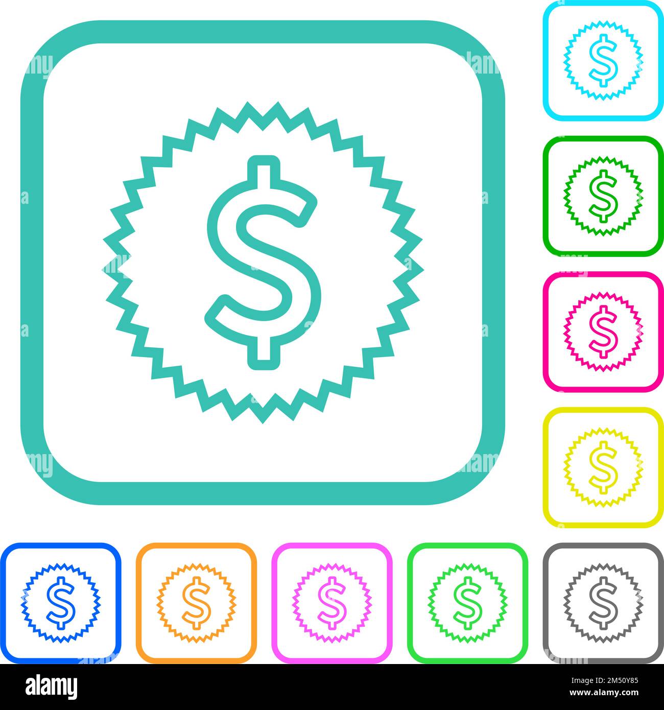 American dollar sticker outline vivid colored flat icons in curved ...