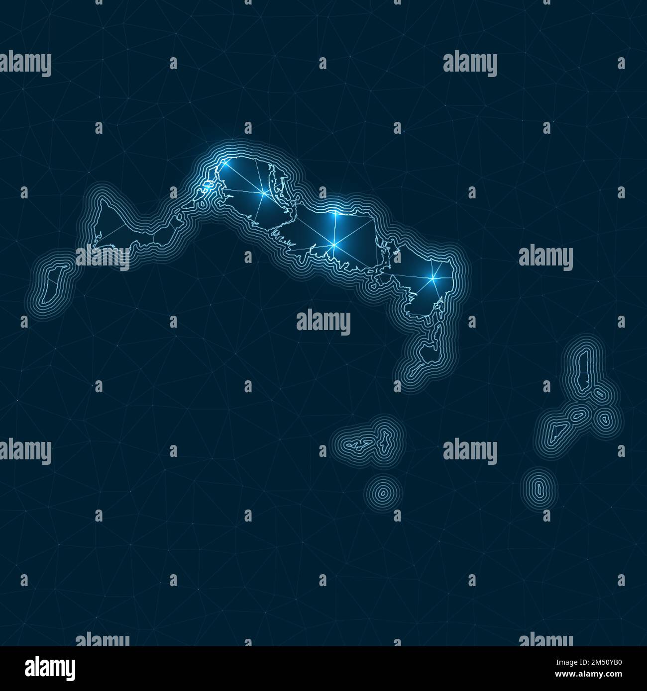 Turks and Caicos Islands network map. Abstract geometric map of the ...
