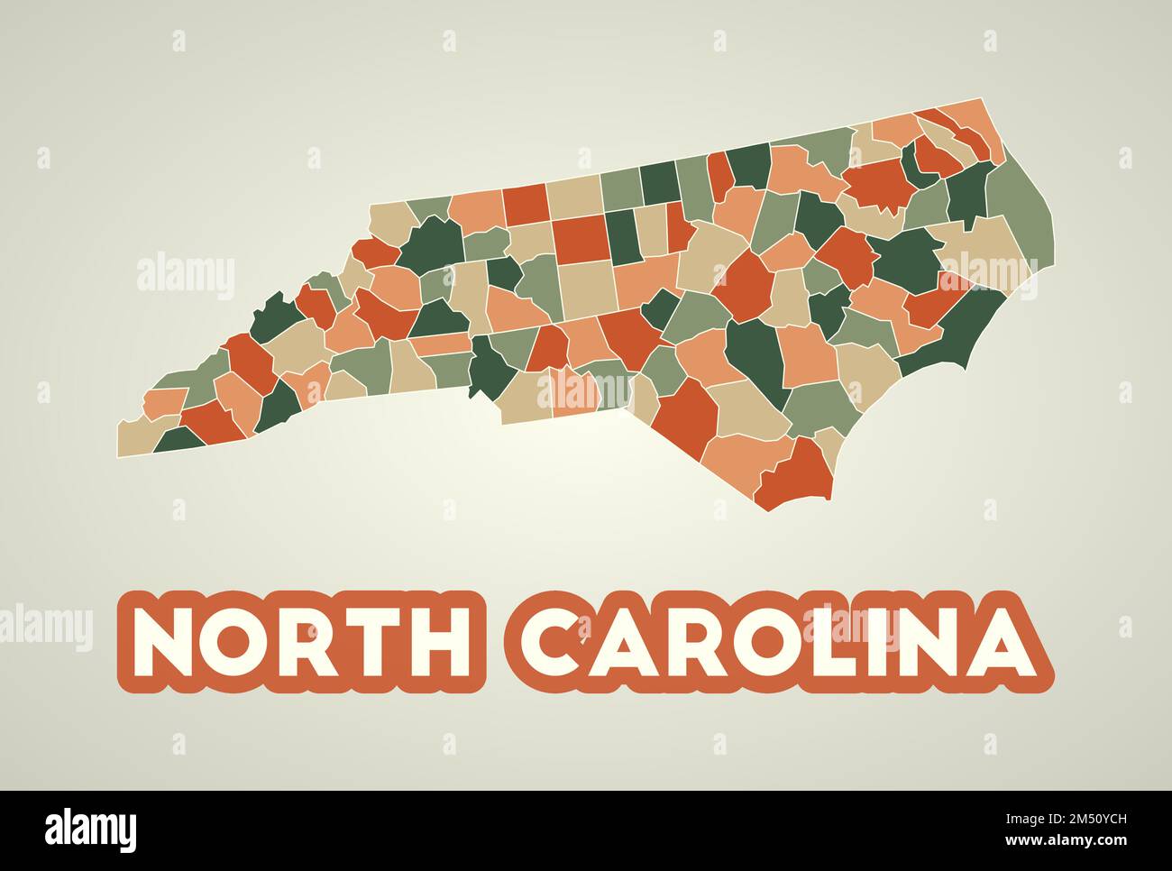 North Carolina poster in retro style. Map of the US state with regions ...