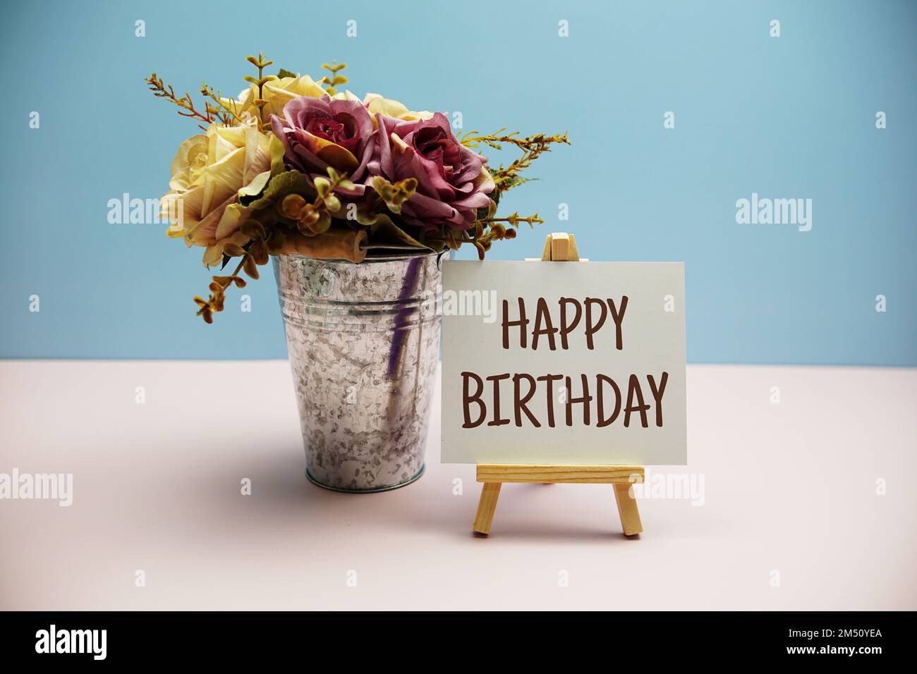 Happy Birthday text message with roses flower on blue and pink ...