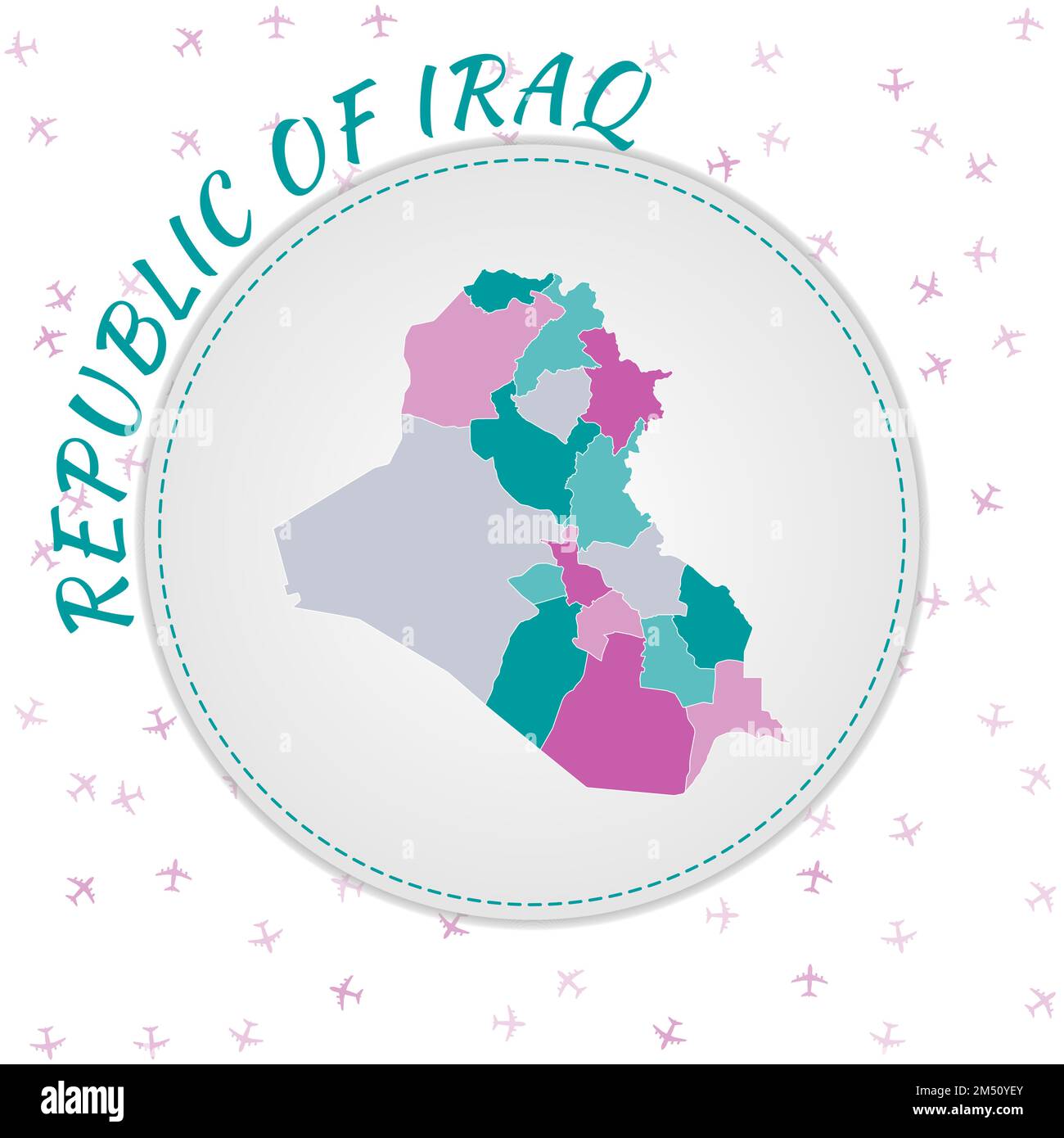 Republic of Iraq map design. Map of the country with regions in emerald ...