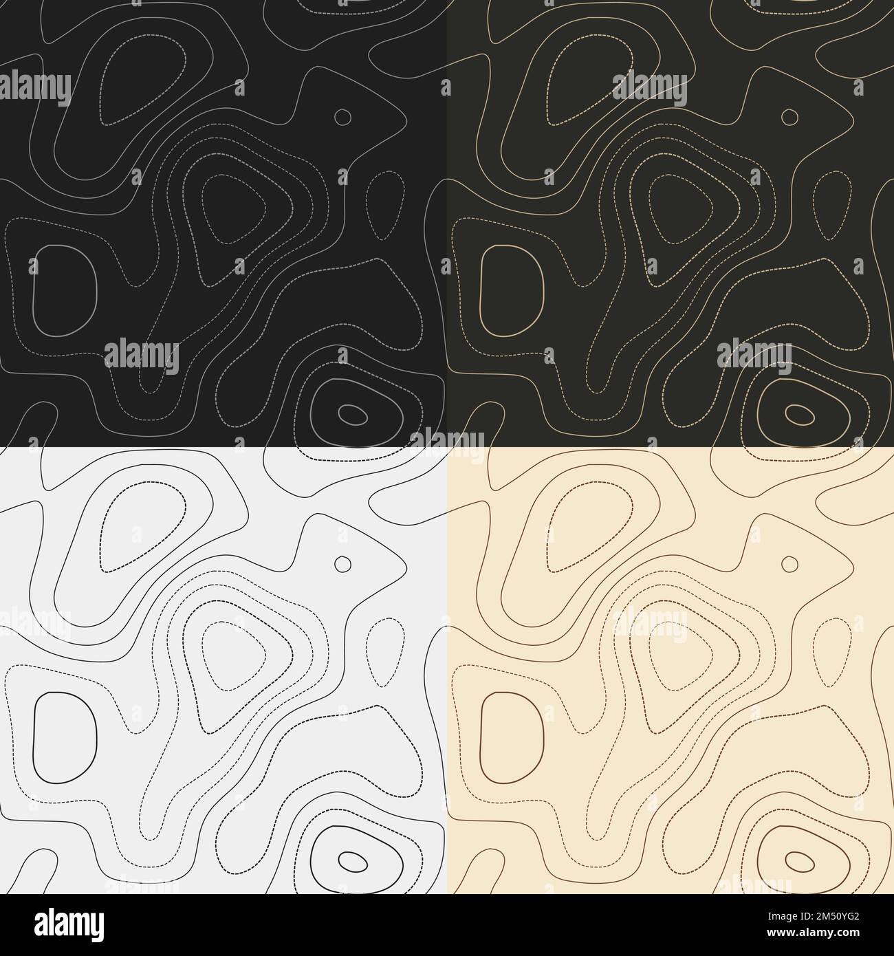Topography patterns. Seamless elevation map tiles. Beautiful isoline ...