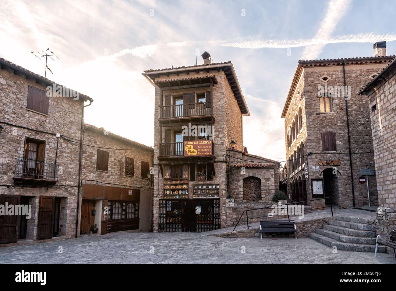 Square in Castellar de N'Hug in the Bergedà region, Barcelona, Spain ...