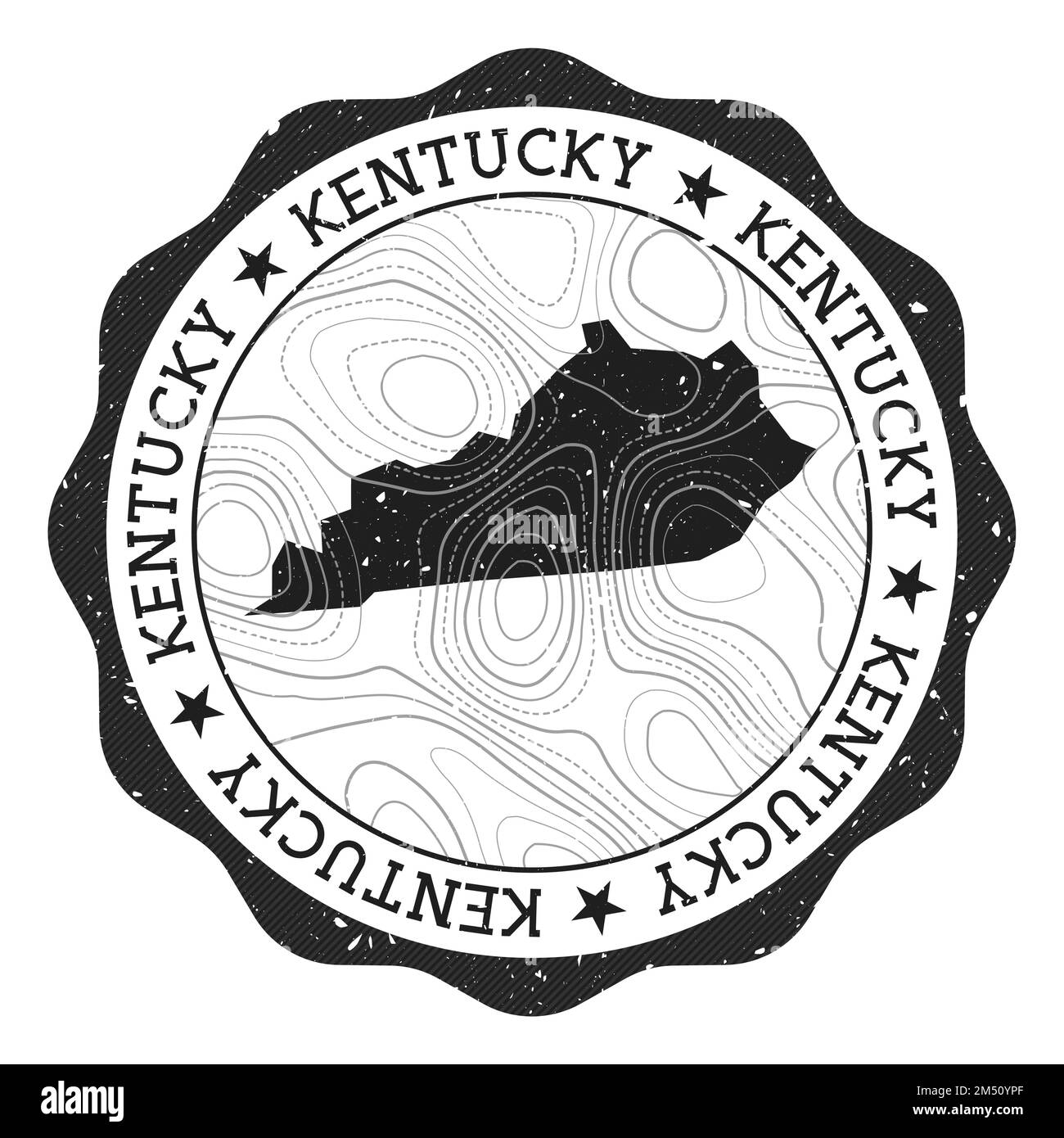 Kentucky outdoor stamp. Round sticker with map of US state with ...