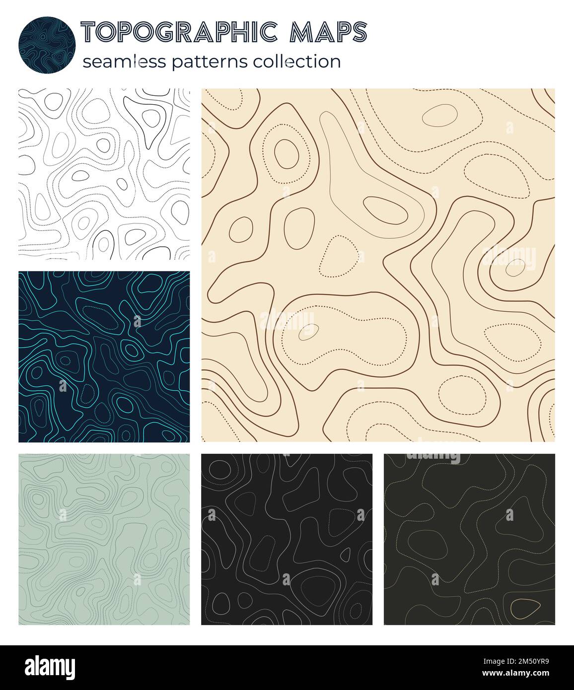 Topographic maps. Amazing isoline patterns, seamless design. Charming ...
