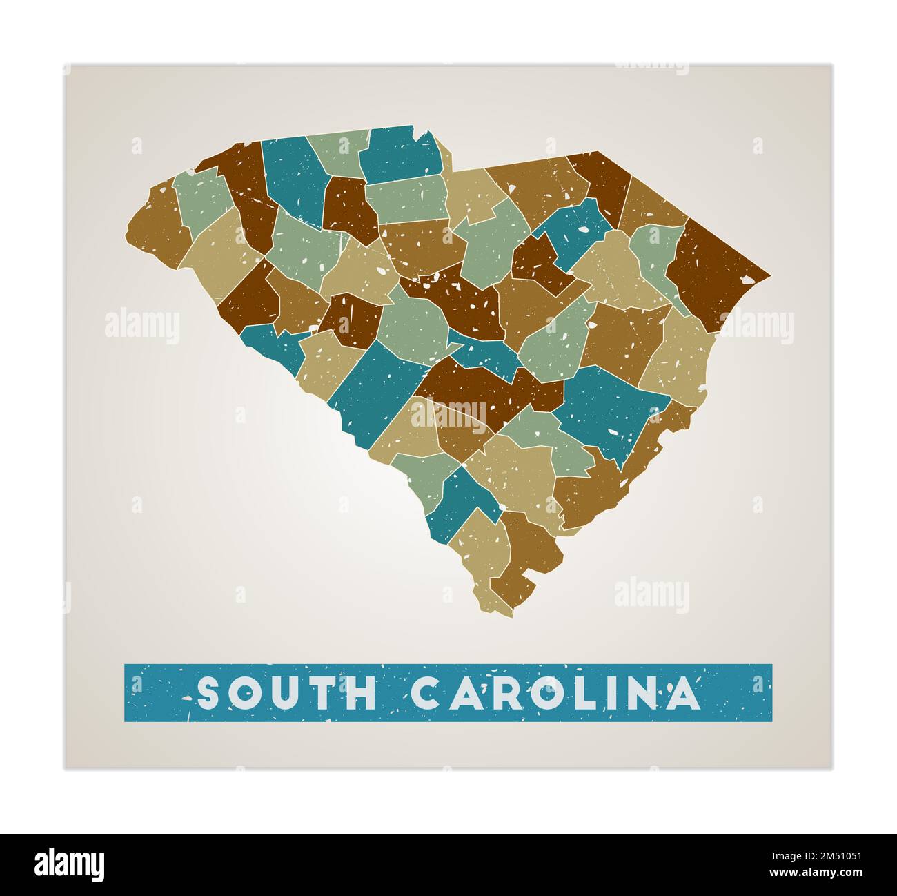 South Carolina map. US state poster with regions. Old grunge texture ...