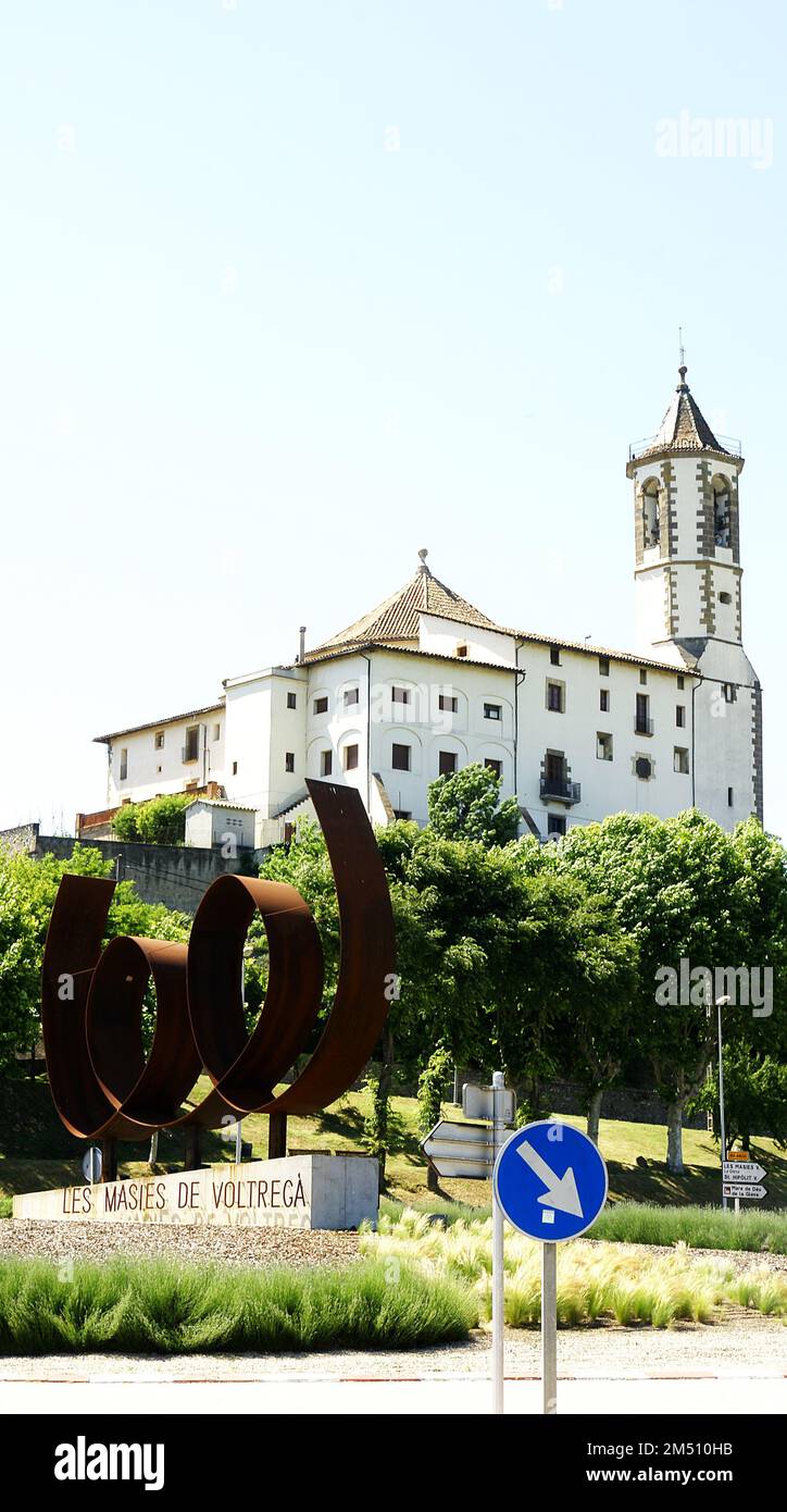 Panoramic of Les Masies de Voltregá with La Gleva monastery in the ...
