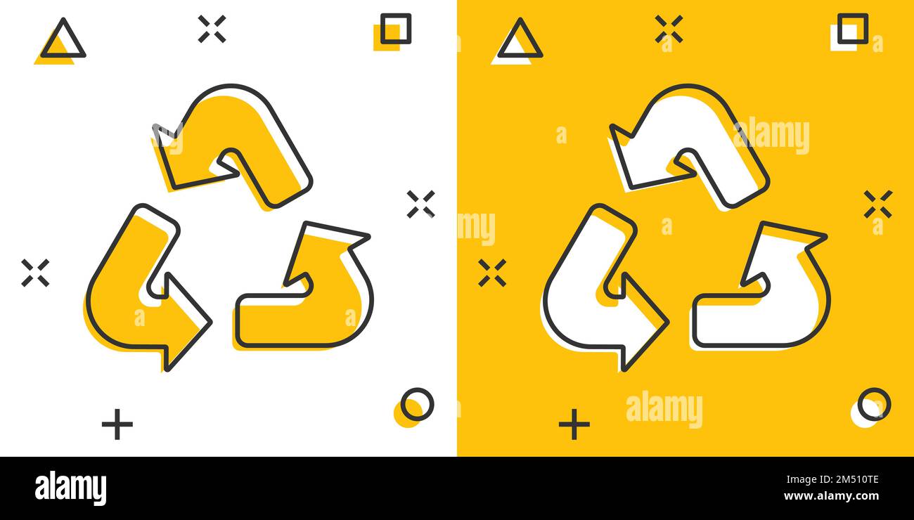 Recycle icon in comic style. Reuse cartoon vector illustration on white ...