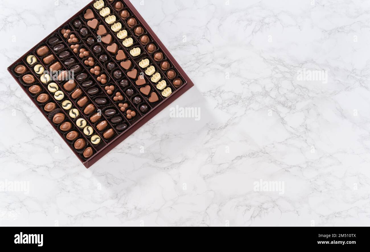Assorted box chocolates top view hi-res stock photography and images ...
