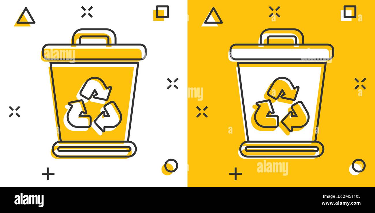 Garbage bin icon in comic style. Recycle cartoon vector illustration on ...