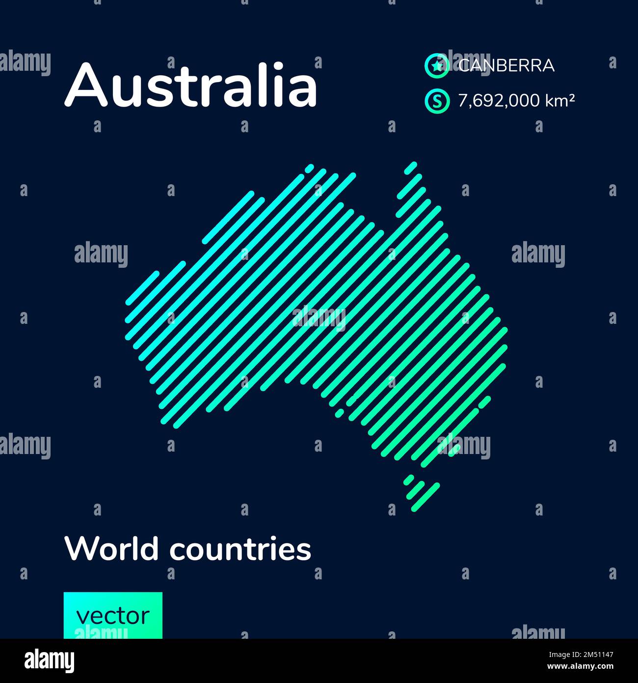 Vector creative digital neon flat line art abstract simple map of ...