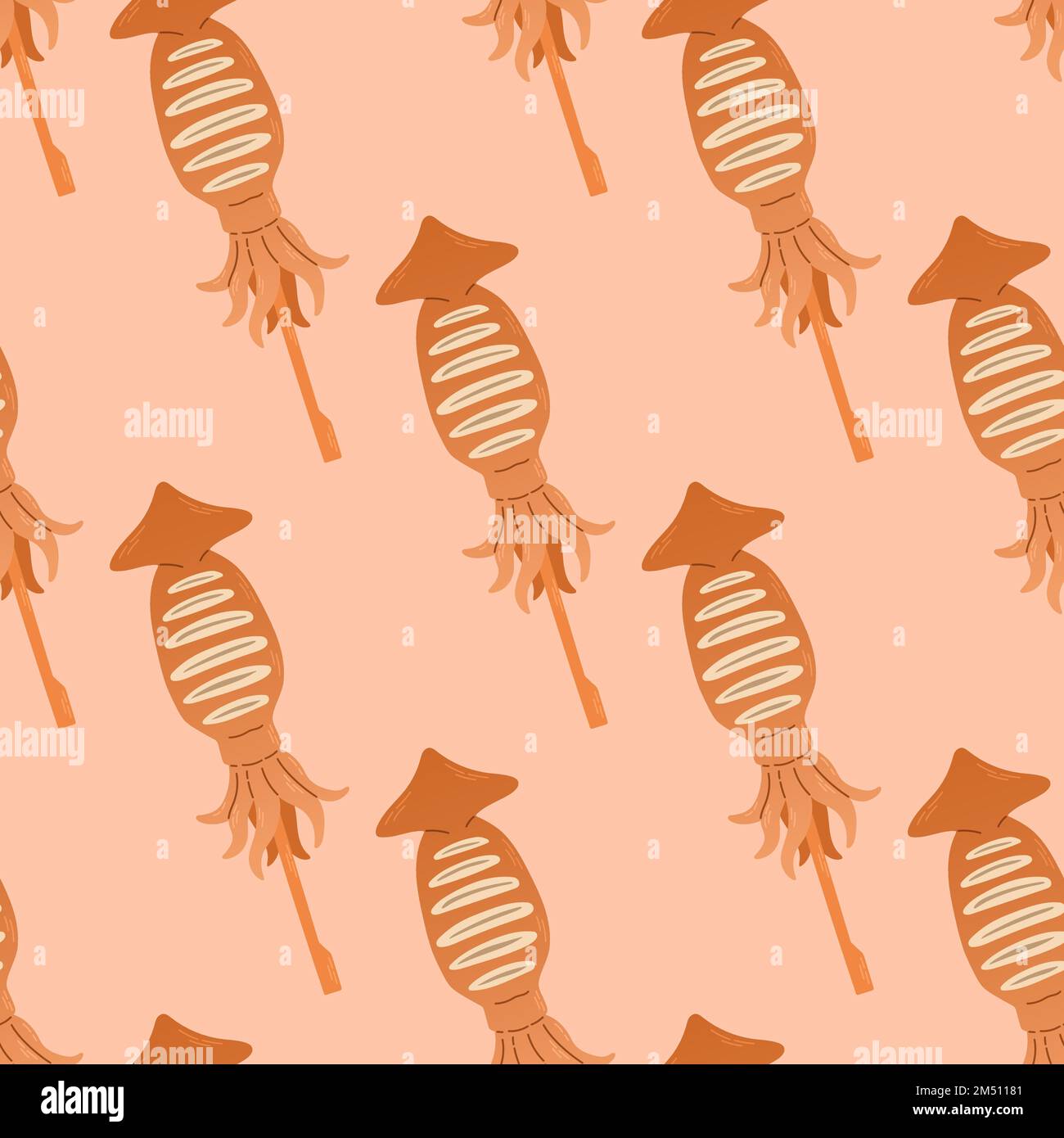 Grilled squid seamless pattern. Ikayaki Japanese street food. Vector ...