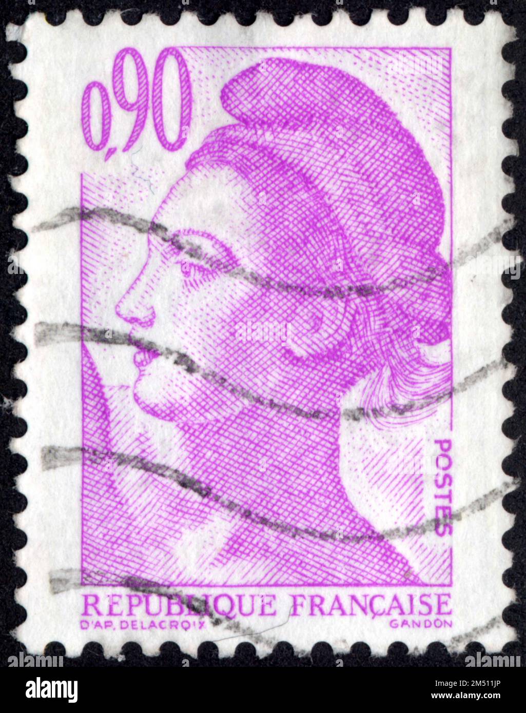 IMBRE OBLITÉRÉ SABINE ROSE. RÉPUBLIQUE FRANÇAISE. POSTES. 0,90 Stock ...
