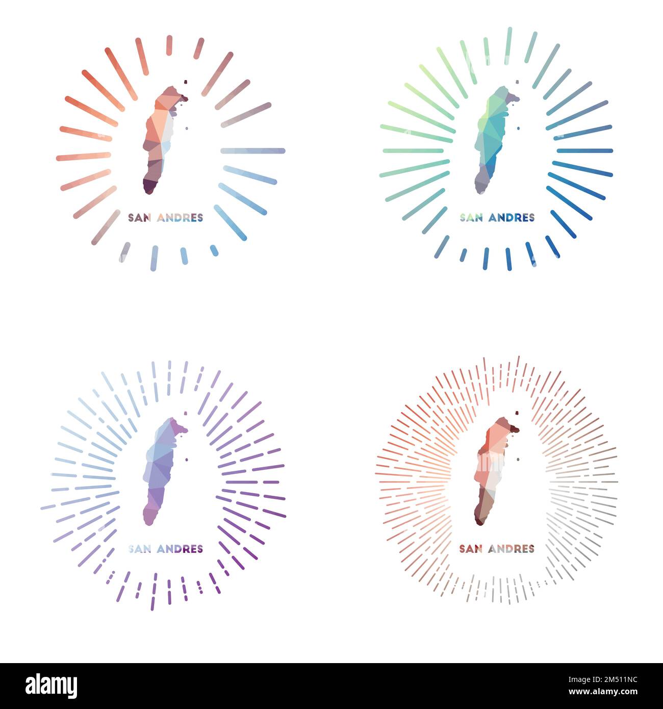 San Andres low poly sunburst set. Logo of island in geometric polygonal ...