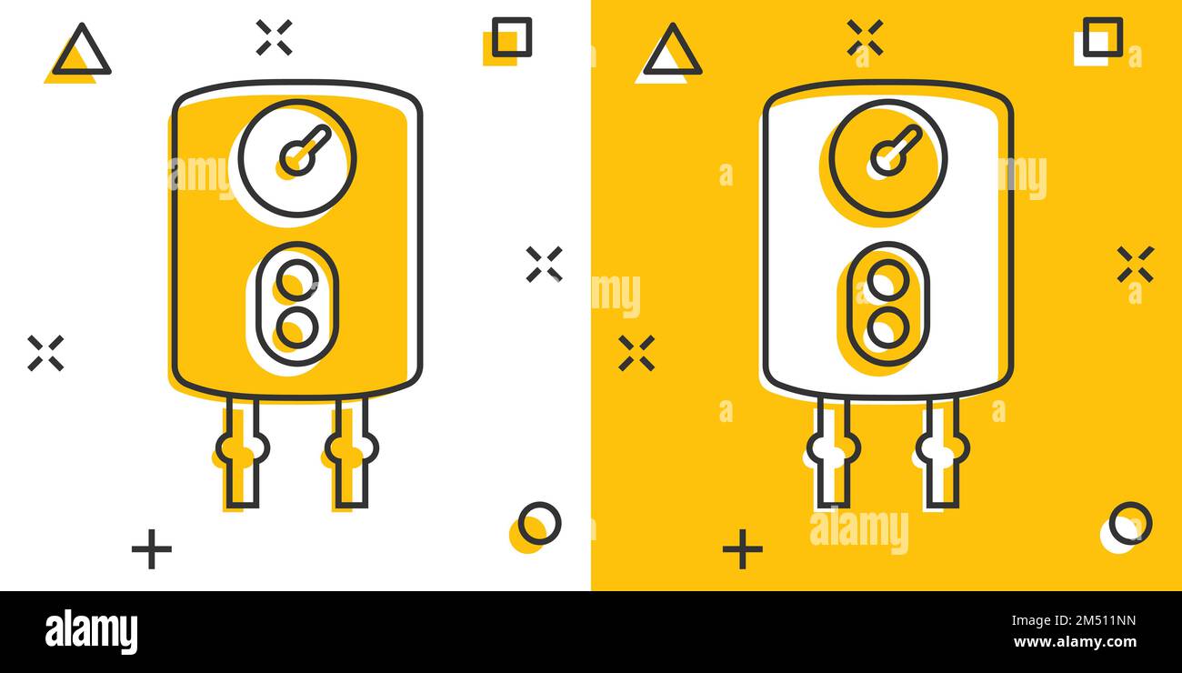 Gas boiler icon in comic style. Heater cartoon vector illustration on ...