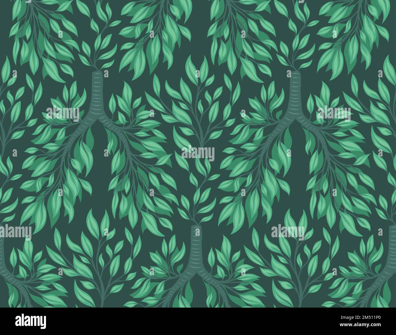 Seamless pattern with human lungs from leaves and branches on dark ...