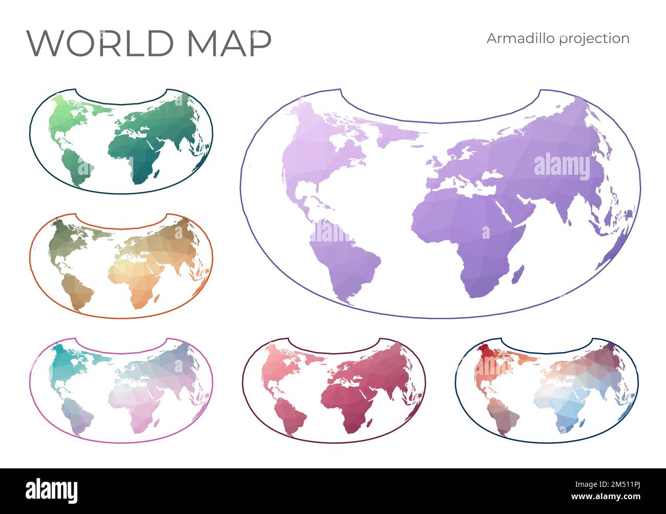 Low Poly World Map Set. Armadillo projection. Collection of the world ... Low Poly World Map Set. Armadillo projection. Collection of the world ...