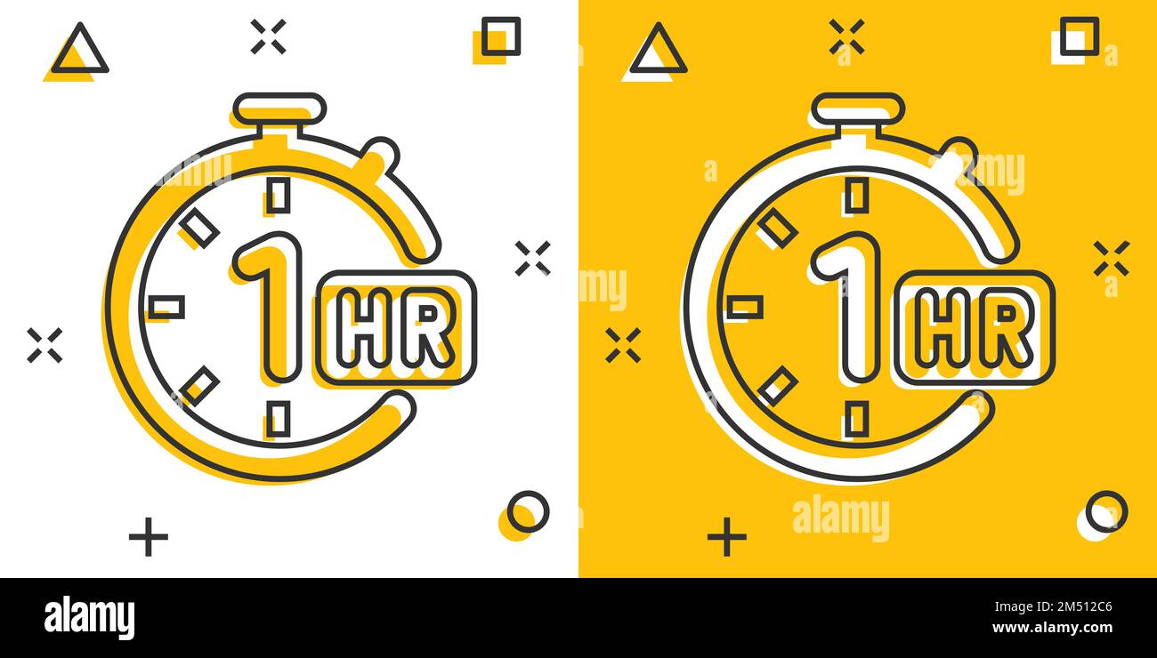1 hour clock icon in comic style. Timer countdown cartoon vector ...