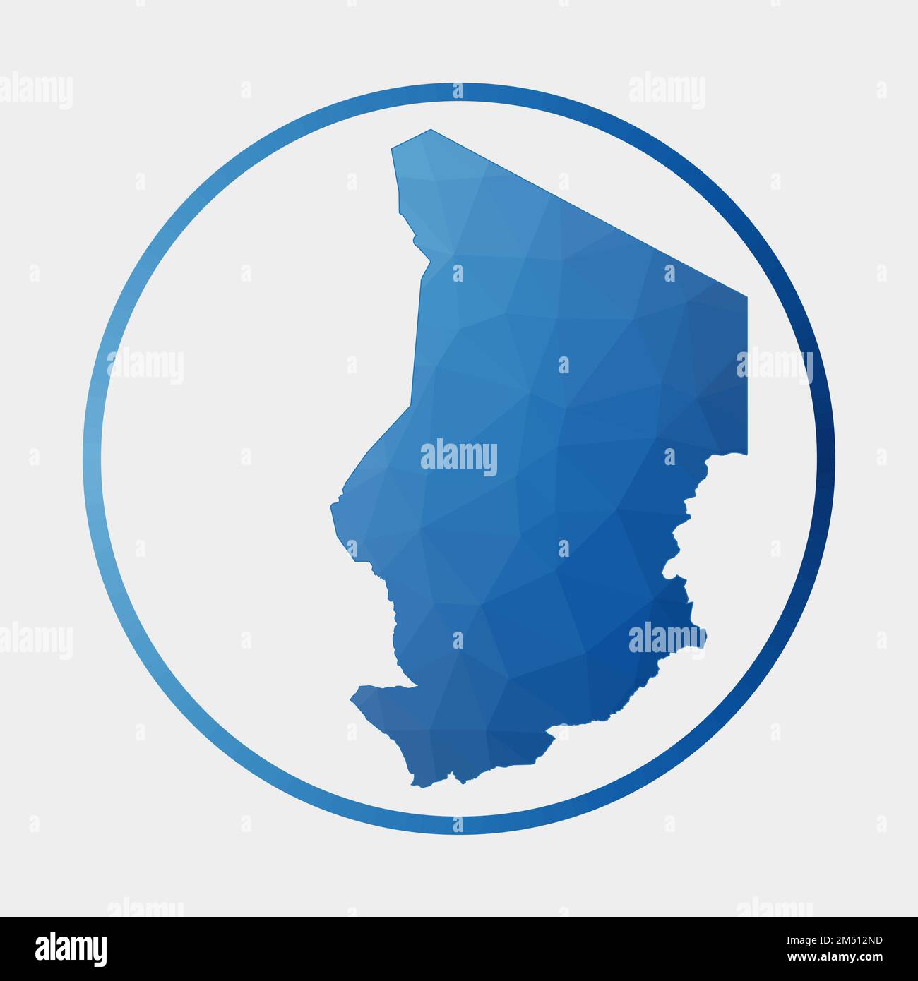 Chad icon. Polygonal map of the country in gradient ring. Round low ...