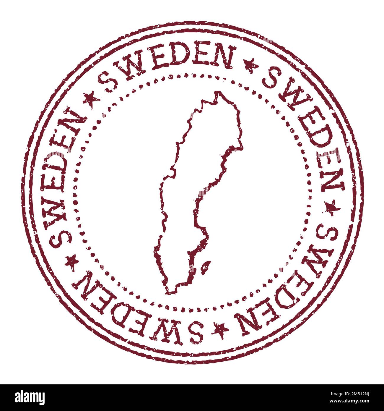Sweden round rubber stamp with country map. Vintage red passport stamp ...