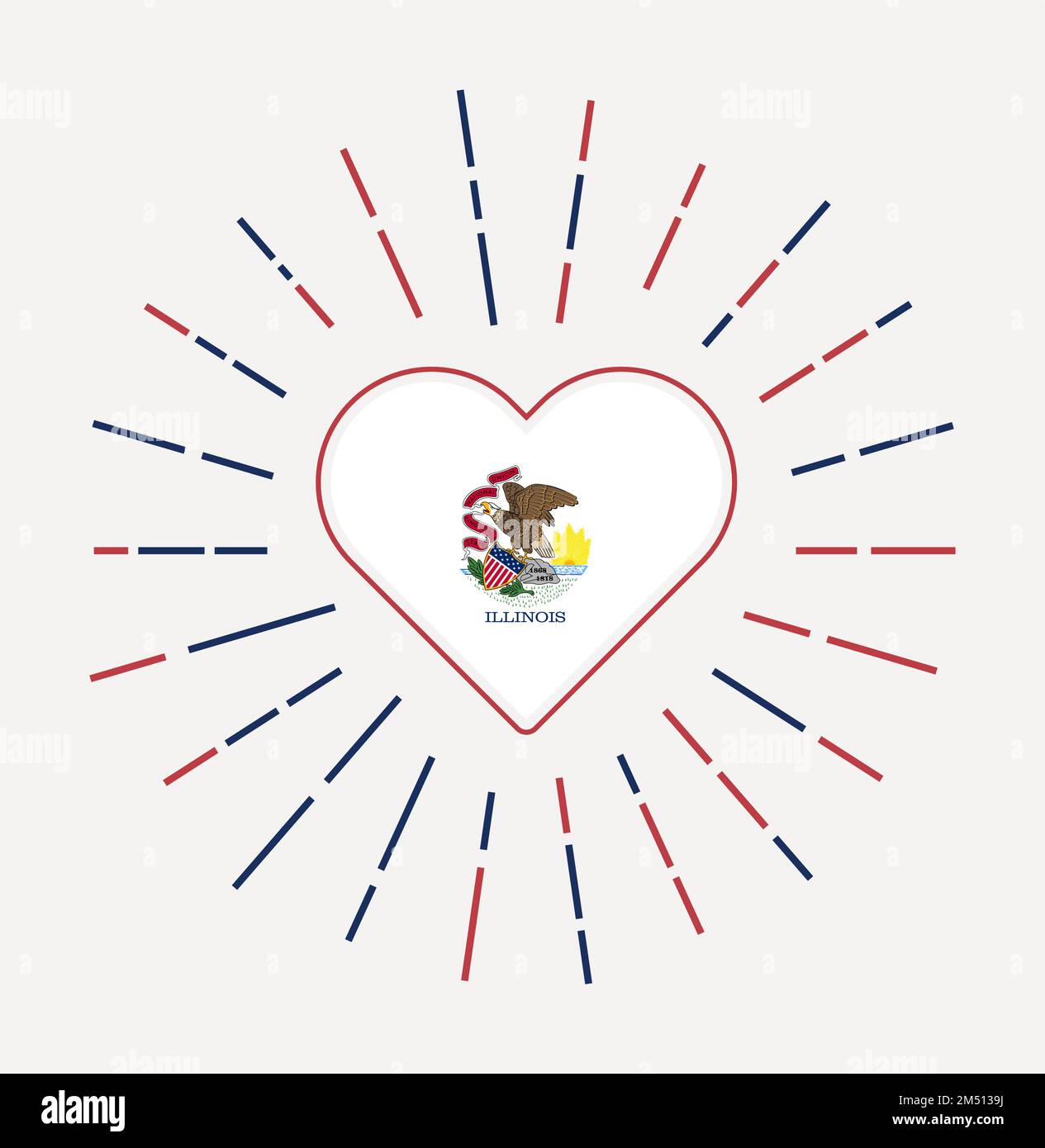 Illinois heart with flag of the US state. Sunburst around Illinois ...