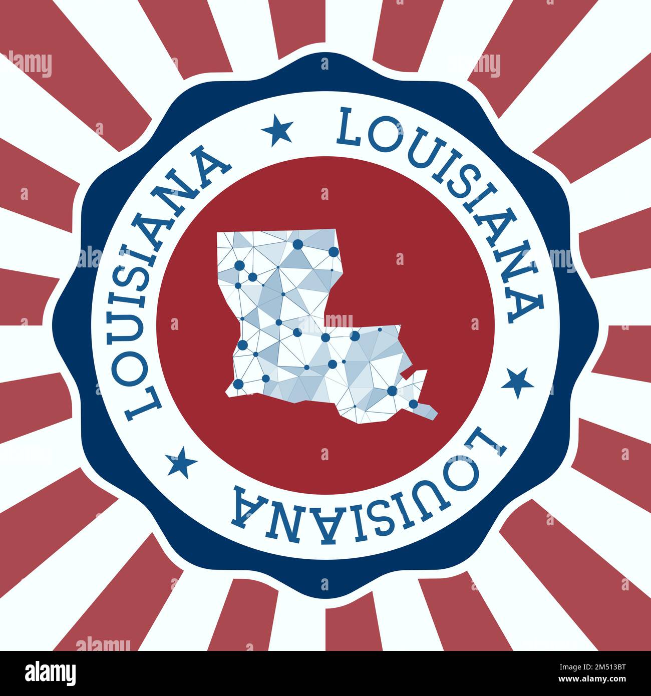 Louisiana Badge. Round logo of US state with triangular mesh map and ...