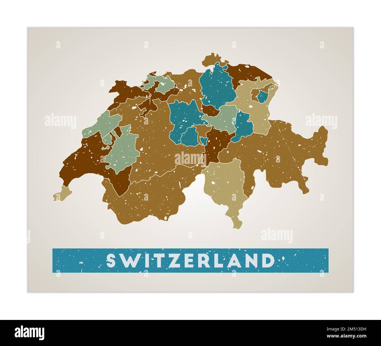 Switzerland map. Country poster with regions. Old grunge texture. Shape ...