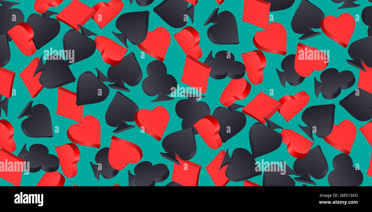 Playing card suit symbols icons. Seamless pattern with falling red ...