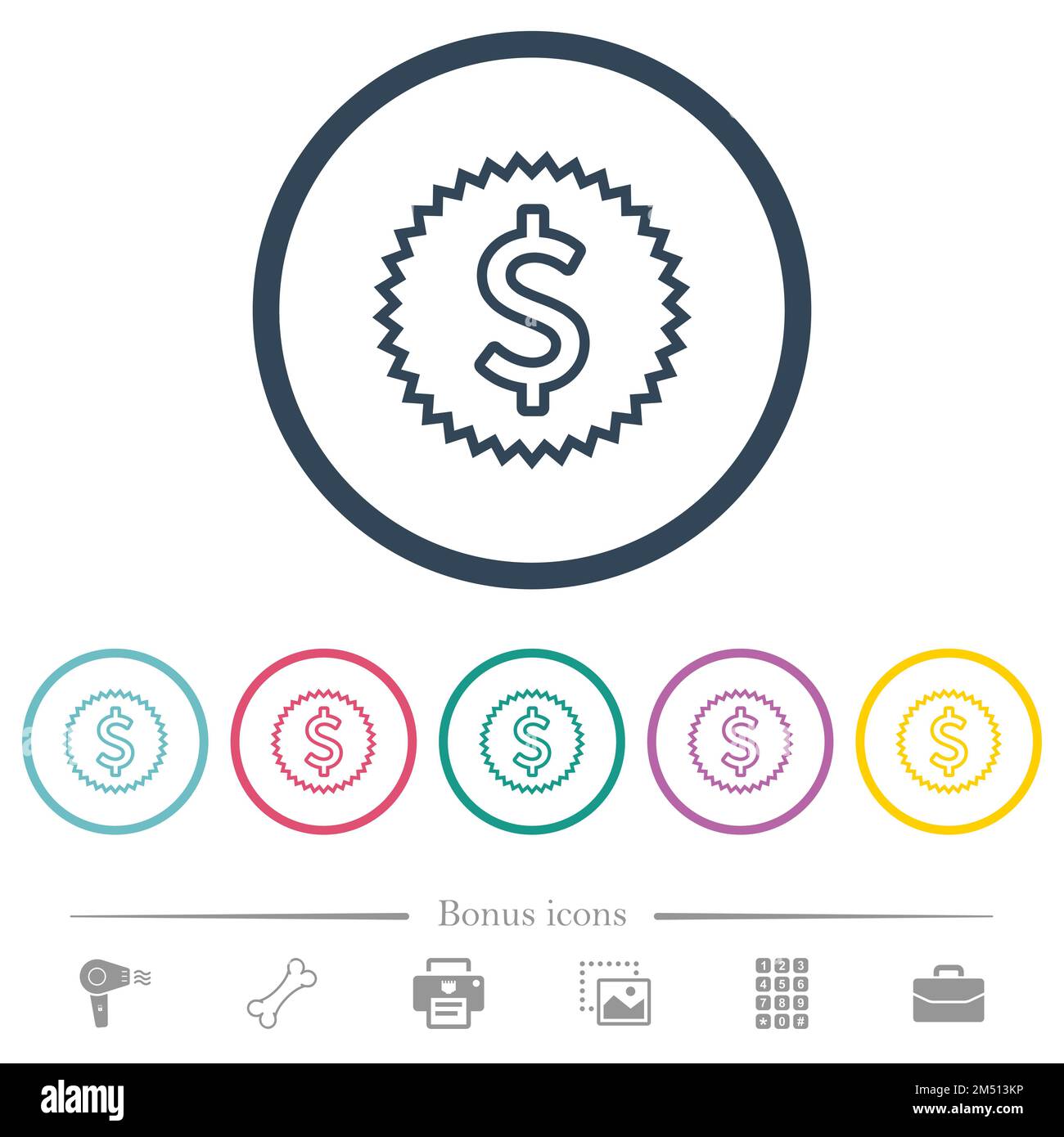 American dollar sticker outline flat color icons in round outlines. 6 ...