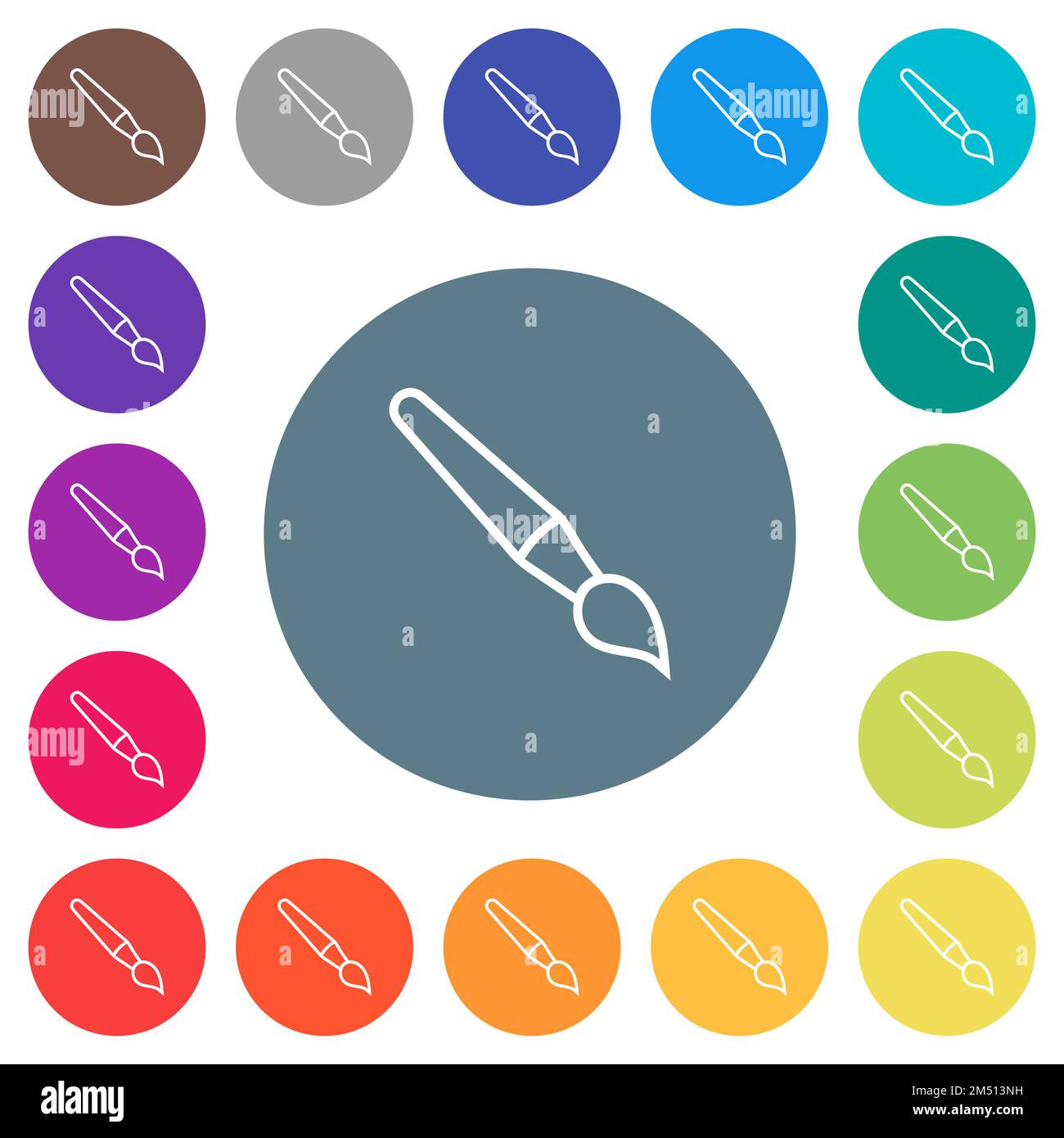 Single brush outline flat white icons on round color backgrounds. 17 ...