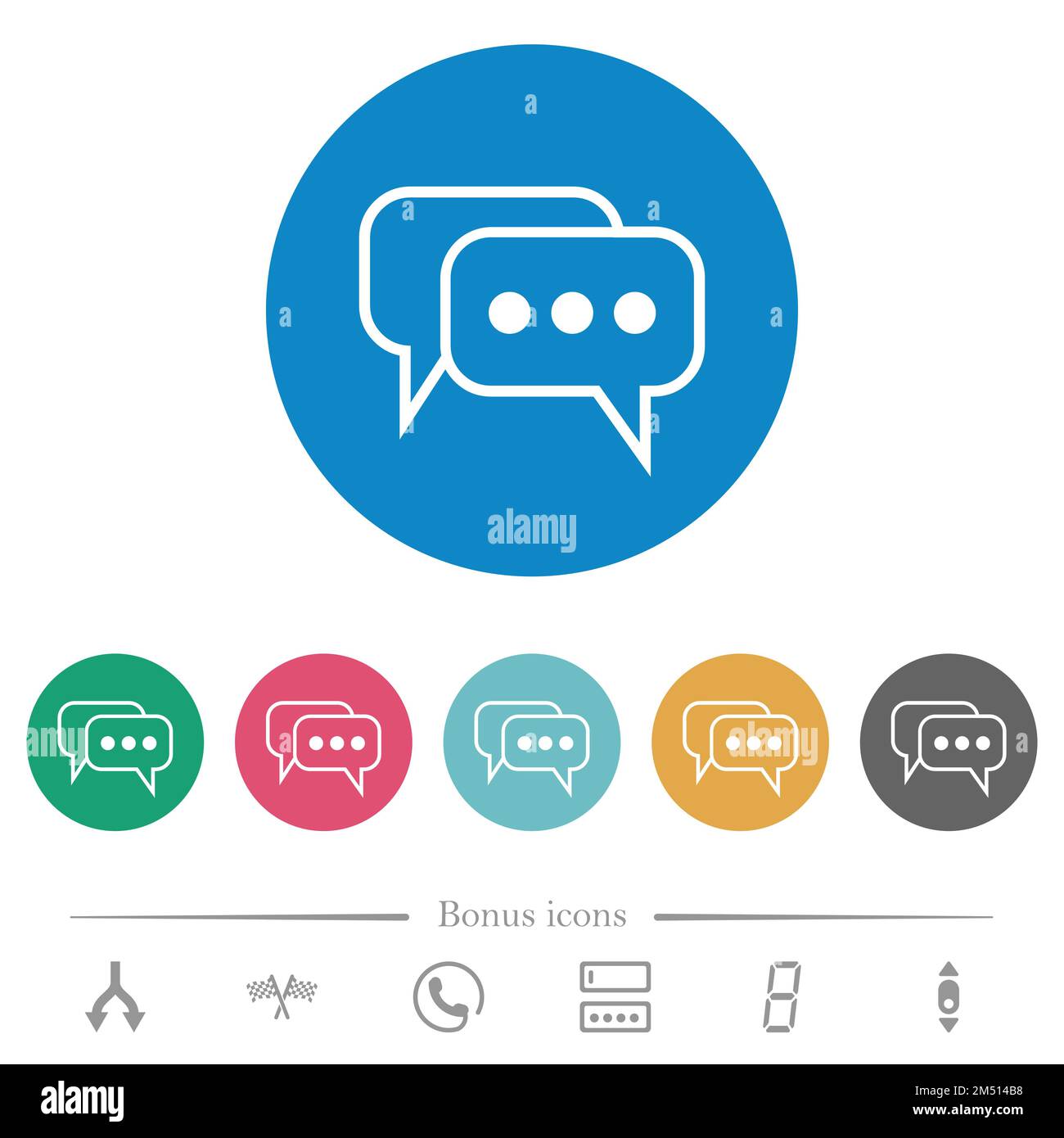 Two rounded square active chat bubbles outline flat white icons on ...